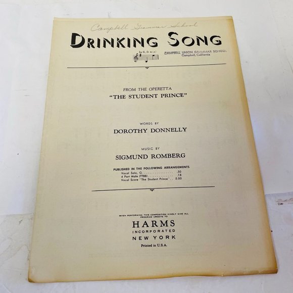 Other | Vintage Dorothy Donnelly Sigmund Romberg Sheet Music Drinking ...
